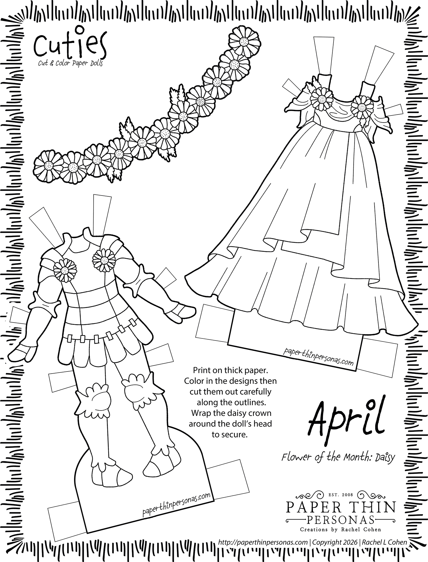 Kids Printable Paper Dolls for Spring with Daisies and Daffodils